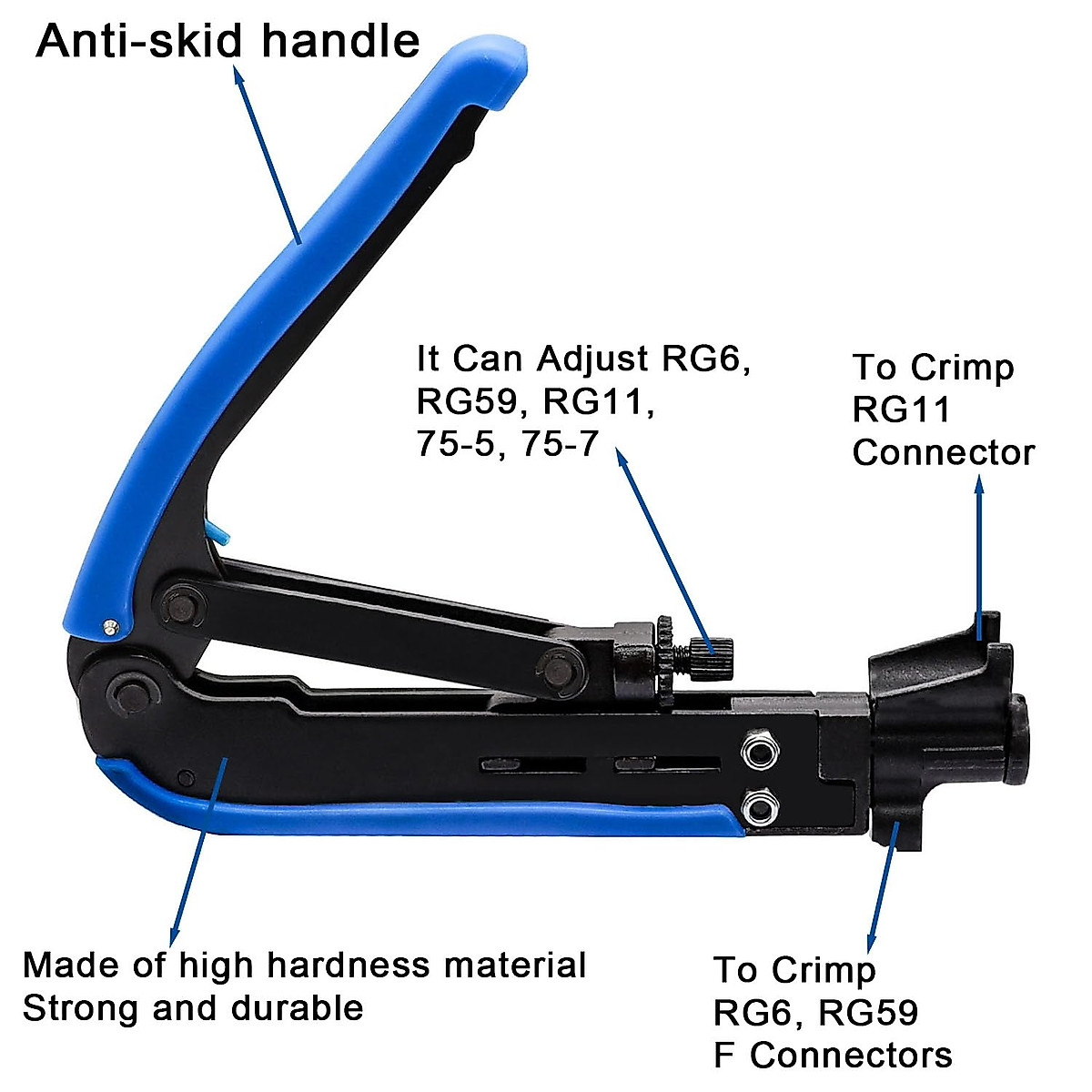 Taiss Coax Cable Crimper Tool Kit with 20 PCS F Style RG59 RG6 Compression connectors,Coaxial Cable Stripper,Coaxial Cable Compression Tool Kit,Adjustable RG59 RG6 RG7 RG11 coaxial cable crimper