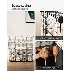 DINMO Wire Cube Storage Organizer, 16-Cube Metal Grid Storage Shelves, Modular Storage System, Closet Organizer, Ideal for Home, Office, Living Room, Stackable, 12" x 12", Black