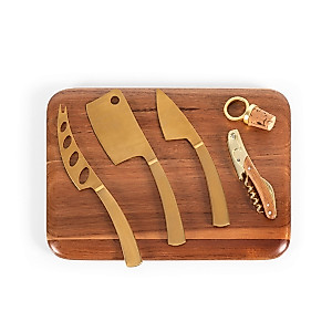 LEGACY - A Picnic Time Brand Monterey Travel Set-Distressed Waxed Canvas Bag with Cheese Knifes and Cutting Board, Khaki Green