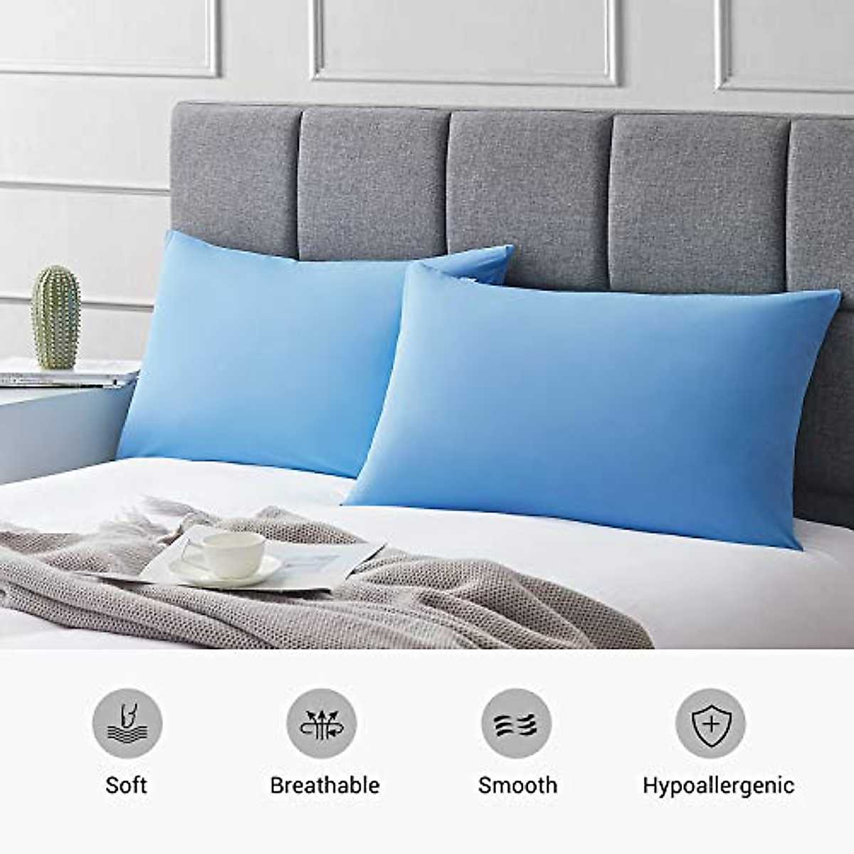 Avolare Cooling Pillow Cases, 2 Pack Arc-Chill Q-max>0.5 Cool Pillowcases for Hair Skin and Hot Sleepers, Soft Silky 20" x 30" Summer Pillow Cover with Zipper fit Standard & Queen Size Pillows - Blue