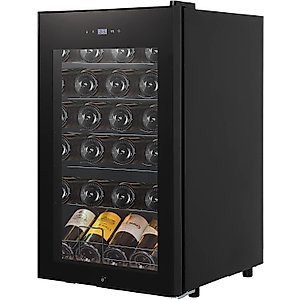28 Bottle Compressor Wine Cooler Refrigerator w/Lock, Compact Wine Cellar For Red, White, Champagne or Sparkling Wine, Digital Temperature Control,40f-65f Digital Temperature Control,Soft LED Light