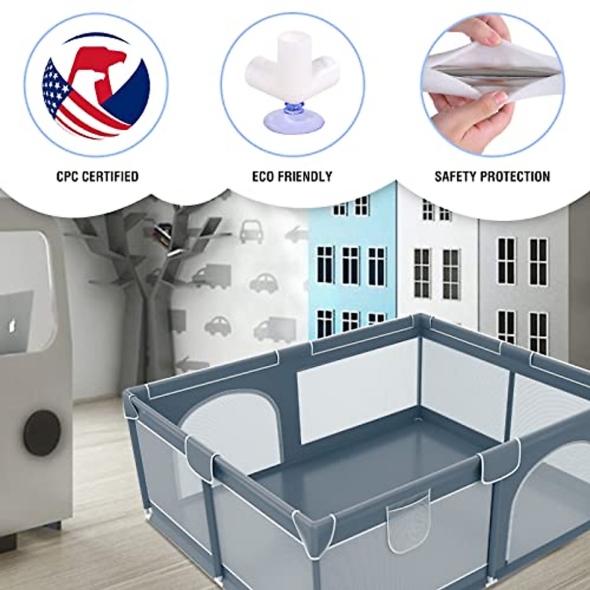 SMTTW Baby Playpen, 71 x 59 Inches Extra Large Playpen, Foldable Play Yard for Babies and Toddlers, Indoor & Outdoor Activity Center,Safety Gates with Breathable Mesh