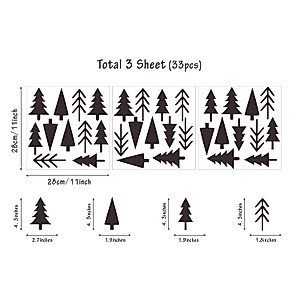 Small Pine Tree Wall Sticker Vinyl Black Tree Wall Decals Forest Tree Wall Stickers Woodland Tree Decals Peel and Stick Pine Tree Wall Decals for Nursery Kids Room Bedroom Decor