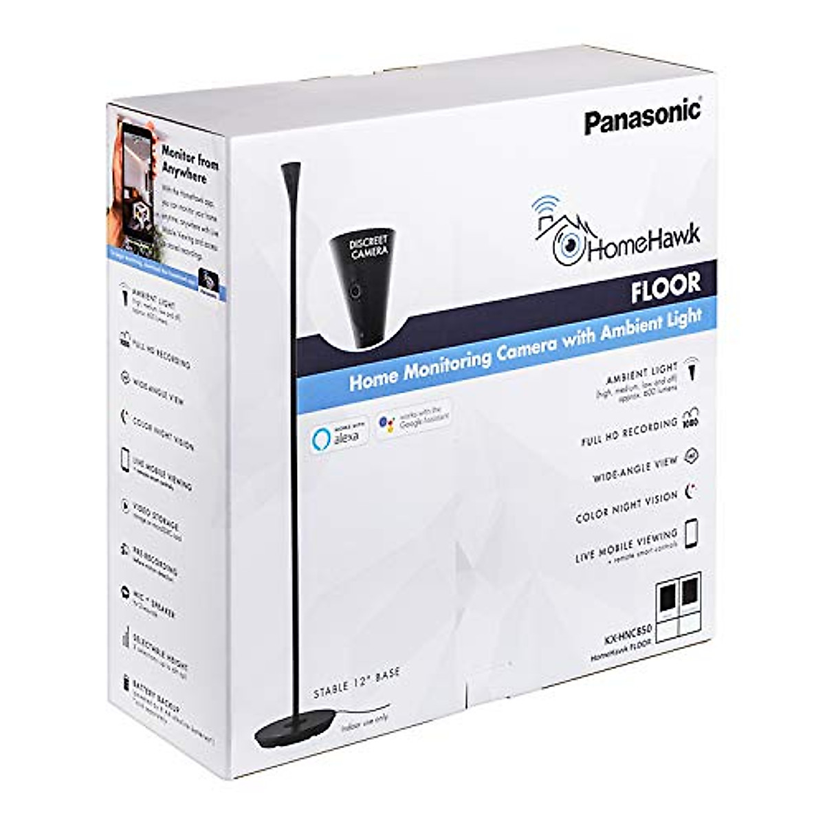 Panasonic HomeHawk FLOOR Home Monitoring HD Camera for Senior Care, Motion Detection Night Light, 2-way Talk, 24/7 Live View + Secure Recording, Alexa Compatible - KX-HNC850 (Black Satin)