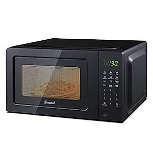 Smad Small Microwave Oven 0.7 Cu.Ft, Mini Microwave Oven with 9.6'' Removable Turntable, 6 Auto Preset Menus, Child Lock, Easy Clean Interior, Black, 700W