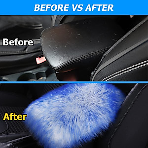 Furry Auto Center Console Cover Pad, Genuine Sheepskin Wool Fur Car Armrest Seat Box Cover, Fluffy Soft Warm Armrest Protector Cushion for Women and Men, 11.02×6.29'' for Most Cars (Royal Blue)
