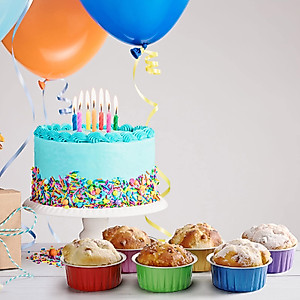 150 Pcs Aluminum Foil Baking Cups with Lids 5 oz Disposable Ramekins for Baking Aluminum Pans Dessert Baking Cups Holders Muffin Tin for Bakery Birthday Wedding Party, 6 Colors