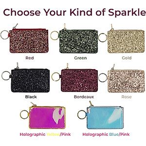 Women's Glitter Zip Id Case Bling Wallet (Hologram Blue)