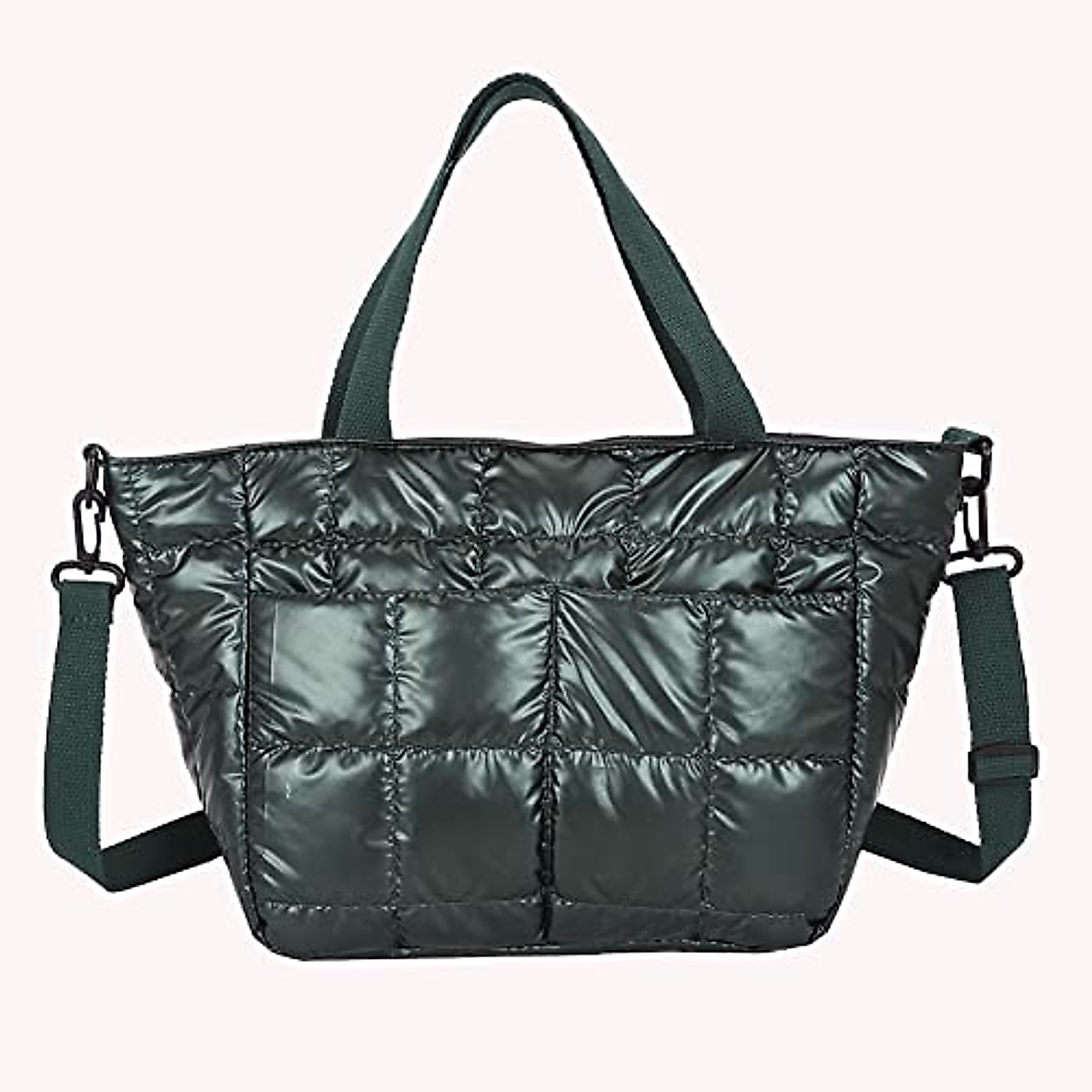 AZURAOKEY Puffer Tote Bag for Women, Quilted Cotton Padded Designer Handbag, Women Soft Lattice Pattern Shoulder Bag Underarm Bag Female Luxury Clutch Bag-Green