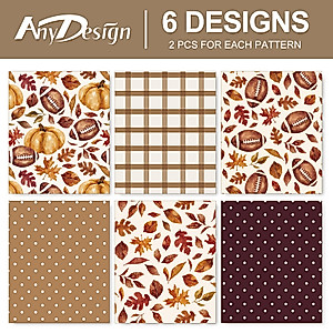 AnyDesign 12 Sheet Fall Wrapping Paper Super Football Bowl Gift Wrap Paper Bulk Folded Flat Autumn Leaves Pumpkin Decorative DIY Craft Paper, 19.7 x 27.6 Inch