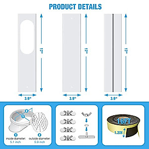 Portable AC Window Vent Kit with 5.1" & 5.9" Universal Hose Adapter, YJHome Air Conditioner Window Seal Kit with 3 Adjustable Slide Seal Plates, Portable Air Conditioner Window Kit for Sliding Window