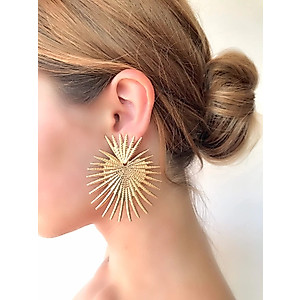 Gold star earrings, celestial earrings, metal star earrings, geometric earrings, statement earrings, flower earrings. (Gold)