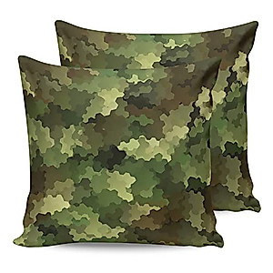 Funnywall88 Waterproof Throw Pillow Covers Set of 2 Camo Couch Pillow Cases Outdoor Sofa Cushion Cover Home Decor for Bed Living Room, 16" x 16"