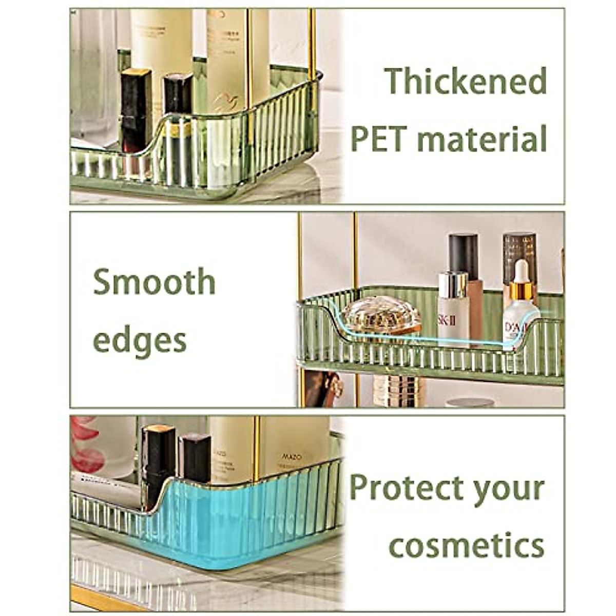 shuang qing Bathroom Counter Organizer Countertop Storage, Cosmetics Skincare Shelf Organizer, Makeup Organizer Perfume for Dresser Vanity Tray, Spice Rack Organizer for Kitchen(3 Tier-Green)
