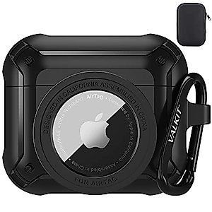 Valkit Compatible Airpods 3 Case and AirTags Case Cover, 2 in 1 Rugged Protective Airpods 3rd Generation Case for Men Women with Keychain Shockproof Skin for Airpods 3 Gen and Airtags, Black
