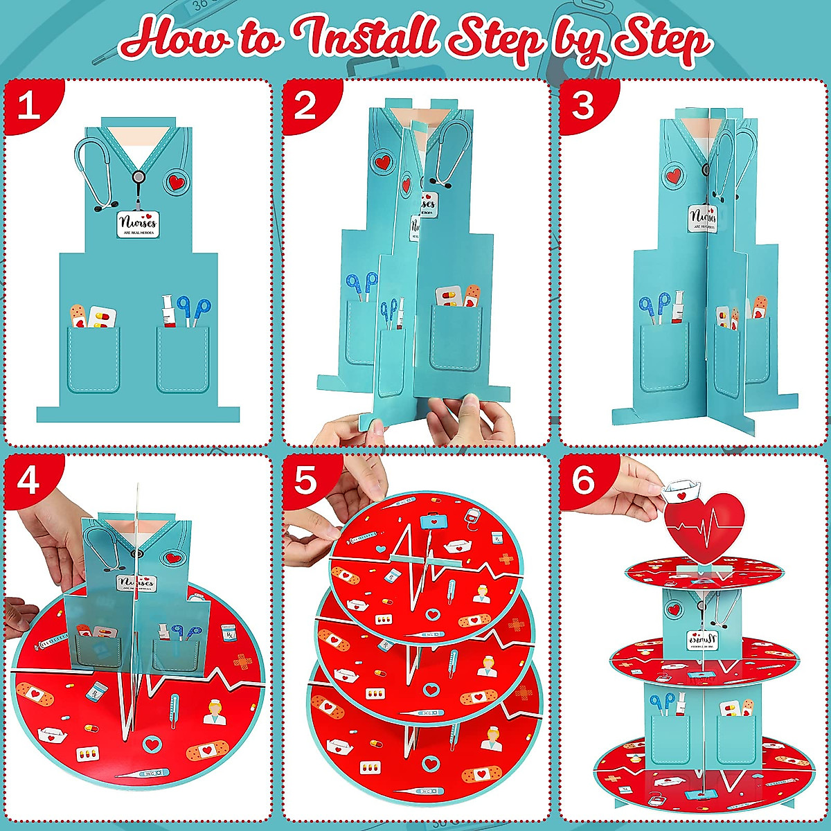 3 Tier Nurse Graduation Party Decoration Nurse Themed Party Decorations Nurse Party Cupcake Stand Medical Rn Themed Party Supplies Nursing Themed Cupcake Holder Decor for Doctors Nurses Day