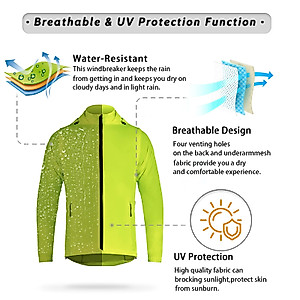 Dooy Men's Cycling Bike Jacket Windproof Vest Lightweight Running Jacket High Visibility Windbreaker with Detachable Sleeves(Yellow,X-Large)