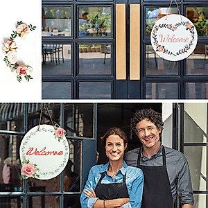 Jetec Sublimation Door Hanger Outdoor Hanging Vertical Sign Welcome Wreaths Front Door Round Wood Hanging Front Door Sign for Home, Garden,Yard, Bar