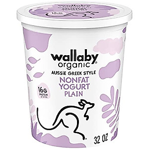 Wallaby Organic Aussie Greek Nonfat Yogurt, Plain, 32 oz. USDA Organic