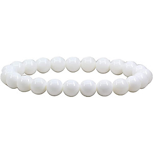 Angelstones Natural White Tridacna Shell Gemstone 8mm Round Beads Stretch Bracelet 7" Unisex