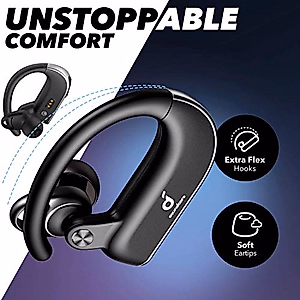 Anker Soundcore Spirit X2, True Wireless Earbuds, Body-Moving Bass, IP68 Sweatproof, 36H Playtime, Fast Charge, Secure Earhooks, Bluetooth 5, CVC 8.0 Clear Calls, Sports Earphones for Gym (Renewed)