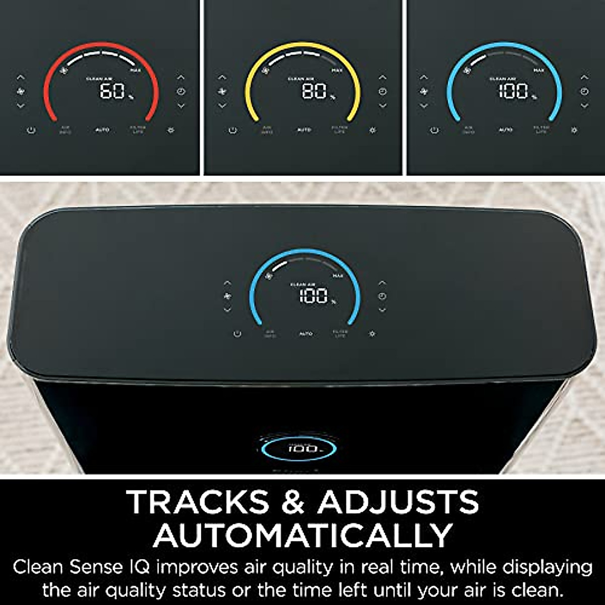 Shark HE402 Air Purifier 4 True HEPA Cleans up to 1000 Sq. Ft., Captures 99.98% of Particles, dust, allergens, Smoke, 0.1–0.2 microns, Advanced Odor Lock, Quiet, 4 Fan, Charcoal Gray