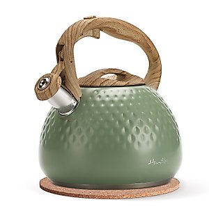 harriet Tea Kettle, Tea Pot for Stovetop, 2.5QT Whistling Kettle with 5-Layers bottom, Food Grade Stainless Steel Kettles with Hot-Resistant Handle Gas Electric Applicable, Green