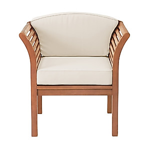 Stamford Eucalyptus Wood Outdoor Chair with Cushions, Durable Weather-Resistant Armrests & Plush Cushions for Garden, Patio & Porch 29 in. W x 24 in. D x 31 in. H