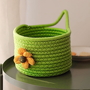 WISHNYMPH Cartoon Cotton Rope Storage Woven Basket Desktop Debris for Key Cotton Thread Flower Storage Box Storage Laundry Basket