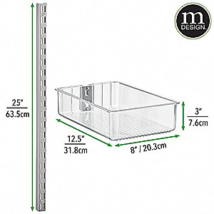 mDesign Plastic Wall Mount Bins with Metal Hanging Bar - Repositionable Bins - for Closet Storage and Organization - Holds Belts, Leggings, Shoes, Purses, Scarfs - Set of 3 - Clear