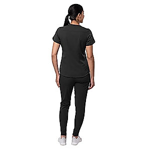 Adar Pro Modern Athletic Scrub Set for Women - Modern V-Neck Scrub Top & Yoga Jogger Scrub Pants - P9500 - Black - M