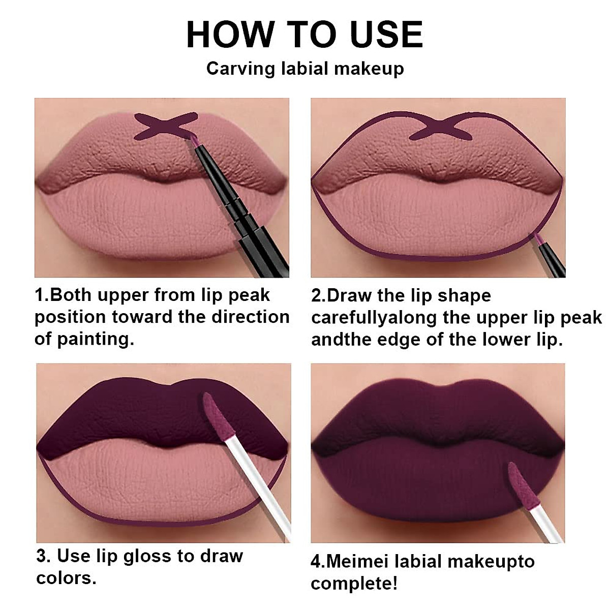 evpct 3Pcs Black Red Matte Lip Liner Pencil and Liquid Lipstick Sets for Women Long Lasting Lipstick 24 Hour Waterproof Dark red Purple Rose pink Lip Stick/Gloss Set labiales mate 24 horas originales