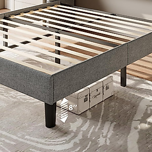 Feonase Queen Bed Frame with Luxury Wingback Upholstered Button Tufted Storage Headboard, Queen Platform Bed with Charging Station, Sturdy Wooden Slats Support, Noise-Free, Easy Assembly, Light Gray