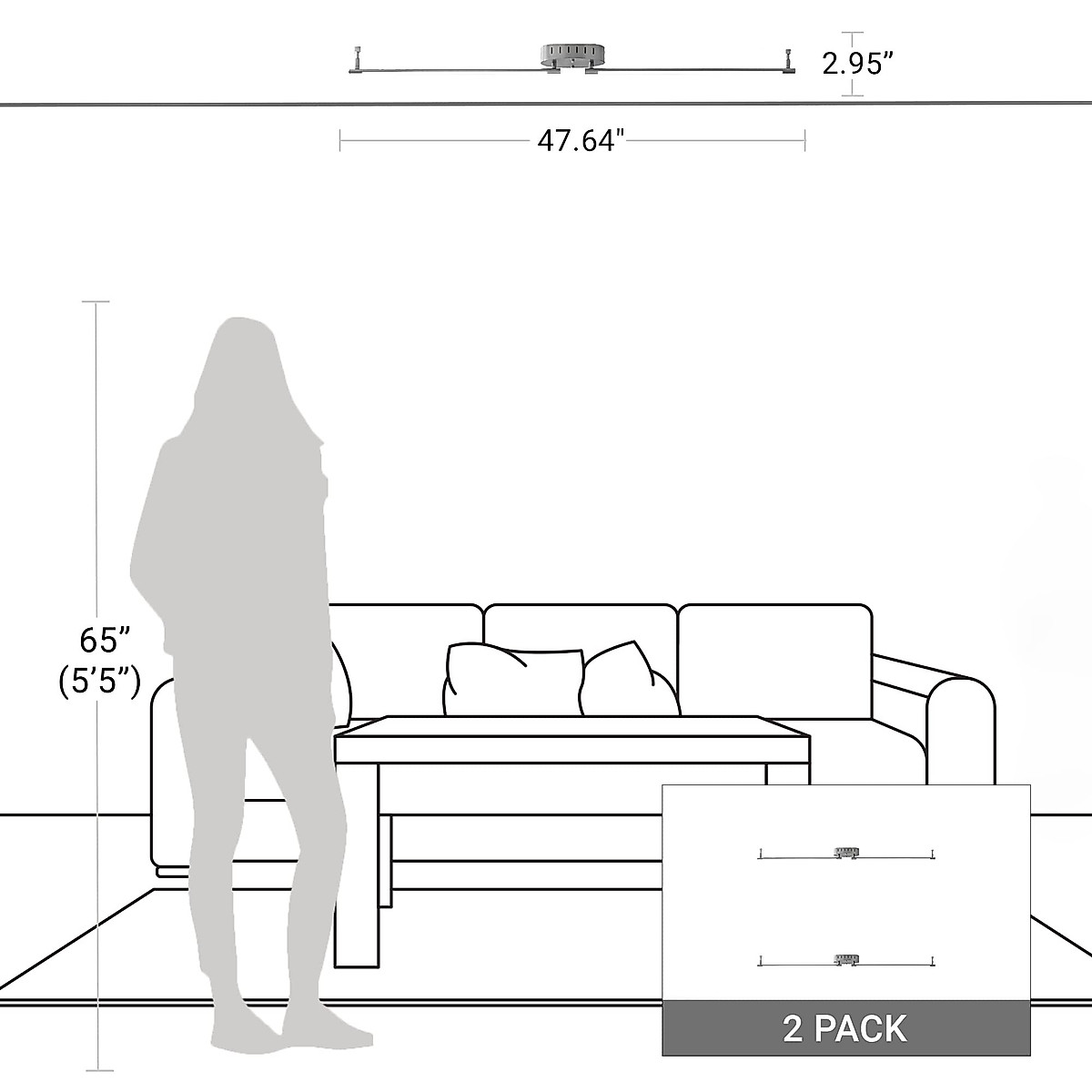 Catalina 48" Set of 2 Modern Decorative 2-Bar LED Track Light, Brushed Nickel