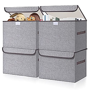 Bagnizer Foldable Fabric Storage Bins with Lids, 14.4x10x10'' Decorative Stackable Storage Cubes with Handles, Toy Clothes Blanket Storage Organizer, Closet Storage Basket/Box/Containers