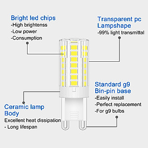 TRIJZHOU 6 Pack G9 LED Light Bulb 50w 40w Halogen Equivalent 4w Warm White 3000k 500 Lumen JCD/G9 Bi-Pin Base for Home Lighting
