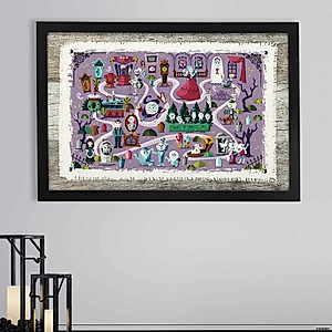Disney Haunted Mansion Map Framed Wood Wall Decor - Fun Haunted Mansion Picture for Kids' Room or Halloween Decor