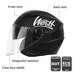 Westt Open Face Helmets with Dual Sun Visor– Motorcycle Helmet for Men and Women 3/4 Helmets DOT Approved for Scooter Motorbike Street Jet Series