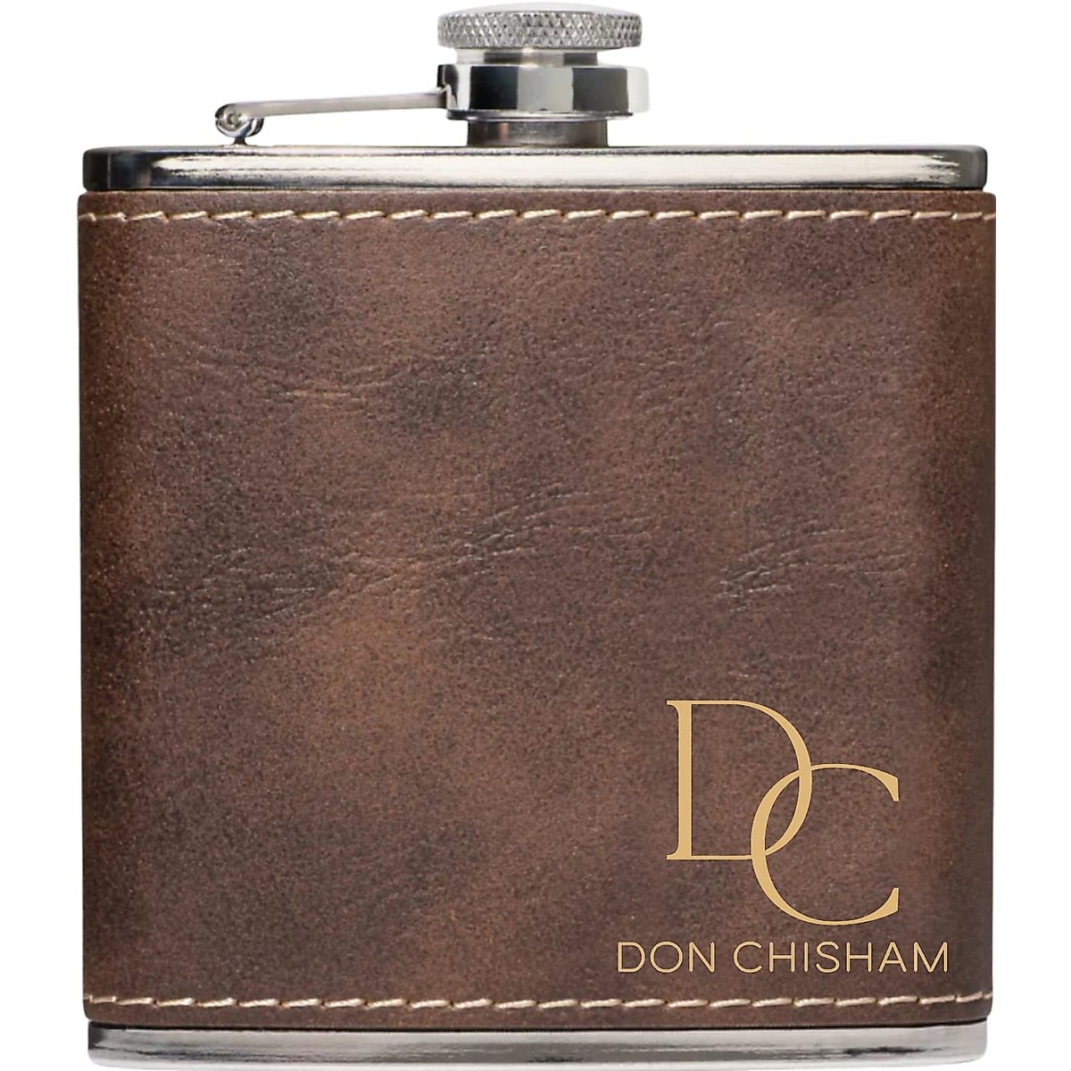 Personalized Flask For Wedding Gift. Customized Flask Gift Set. Engraved Leatherette Flask With Optional Gift Box For Groomsmen Gifts. Engraved Flask (Rustic & Gold)