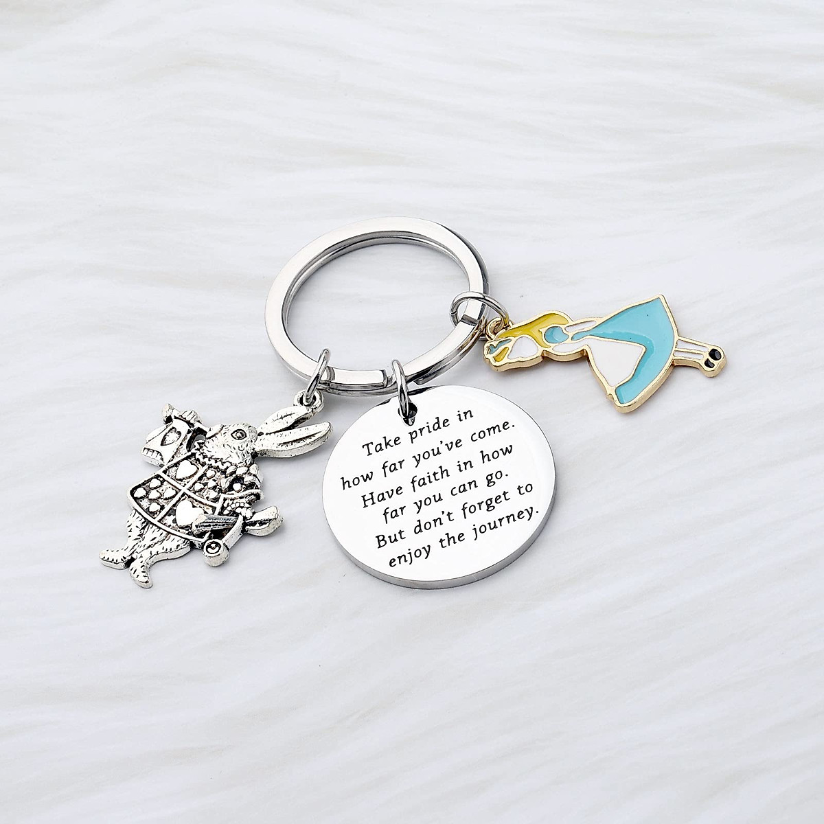FUSTMW Alice Gifts Keychain Rabbit Alice Pendant Wonderland Inspired Gifts Cartoon Keepsake Keychain Friendship Gifts (silver)
