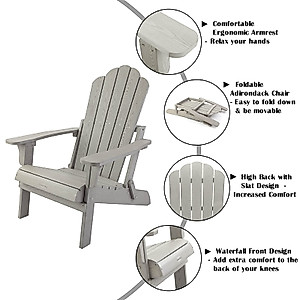 hOmeHua Folding Adirondack Chair Weather Resistant, Hard Plastic Imitation Wood Stripes Adirondack Chair, Easy to Fold Move & Maintain, Outdoor Chair for Patio, Backyard Deck, Fire Pit - Gray