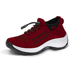 STUNAHOME Orthopedic Sneakers Breathable Women Walking Shoes Slip on Trainers Women's Comfortable Casual Ladies Athletic Shoe Thick Bottom Maroon