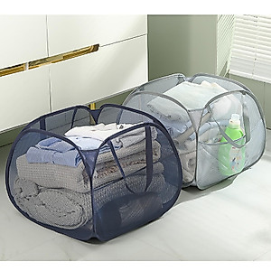 Alkrtiyf Large Laundry Basket,Mesh Pop Up Laundry Hamper,Collapsible Tall Clothes Hamper,hampers for bedroom,for beach clothes Underwear Panties Socks Toy Storage (2PCS Navy Blue, 90L)