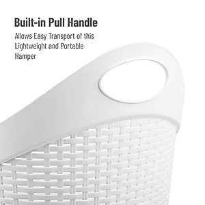 Mind Reader Basket Collection, Mobile Laundry Hamper, 60 Liter (15kg/33lbs) Capacity, Cut Out Handle, Ventilated, Integrated Castor Wheels, 19.5"L x 14.75"W x 29.25"H, White