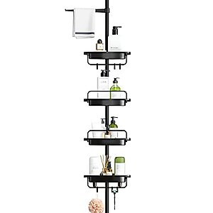 ALLZONE Rustproof Shower Caddy Corner for Bathroom,Bathtub Storage Organizer for Shampoo Accessories,4-Tier Adjustable Shelves with Tension Pole,56 to 114 Inch, Black