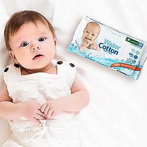 Water Cotton Baby Wipes 100% Cotton Biodegradable Travel 3-Pack Of 20 Wipes Baby Safe Sweet Almond Oil, Panthenol White