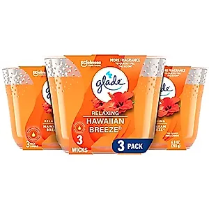 Glade Candle Hawaiian Breeze, Fragrance Candle Infused with Essential Oils, Air Freshener Candle, 3-Wick Candle, 6.8 Oz, 3 Count