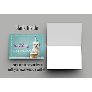 Burg Street Creations German Birthday Card - Zum Geburtstag die besten Wünsche (Dog with Birthday Cake)