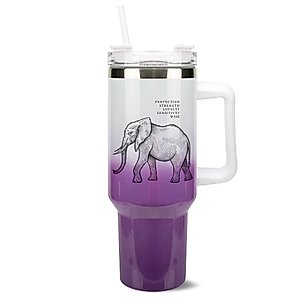 Elanze Designs Elephant Strength Loyalty Animal Traits 40 oz. Stainless Steel, Large Water Bottle Coffee Mug, Spill & Leak Resistant, Thermal Travel Tumbler with Handle, Lid & Straw, White & Purple