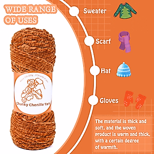 TLKKUE Chunky Chenille Yarn(7OZ/200G), 3 Strands of Yarn Soft Chenille Velvet Yarn for Crocheting Knitting Thick Blanket Yarn for Shoe Hat Clothing Cushion (Brown)